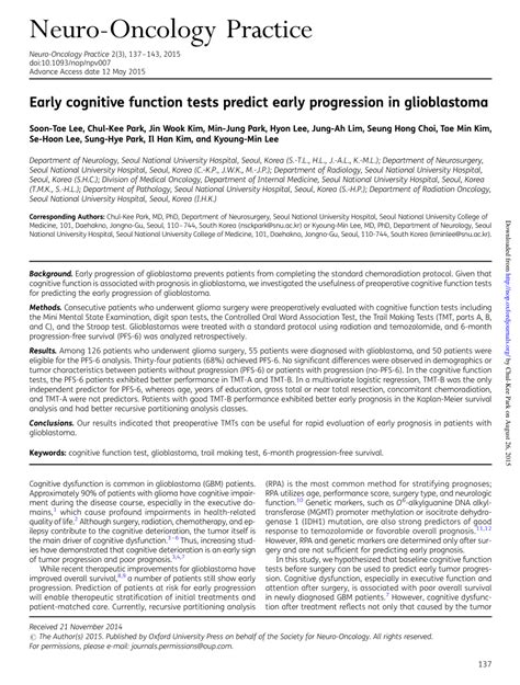 Pdf Early Cognitive Function Tests Predict Early Progression In