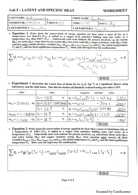 Lab 5 Latent And Specific Heat Lab 5 Latent And Specific Heat