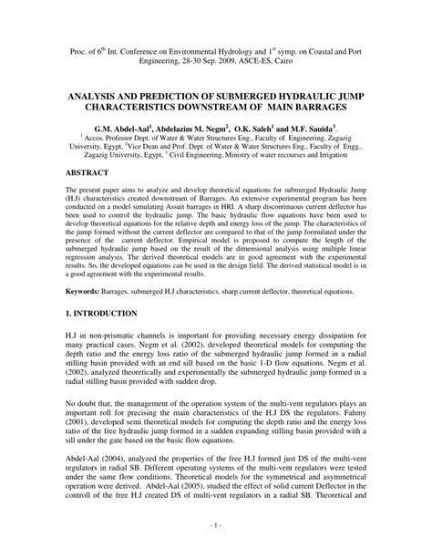 Pdf Analysis And Prediction Of Submerged Hydraulic Jump Characteristics Downstream Of Main