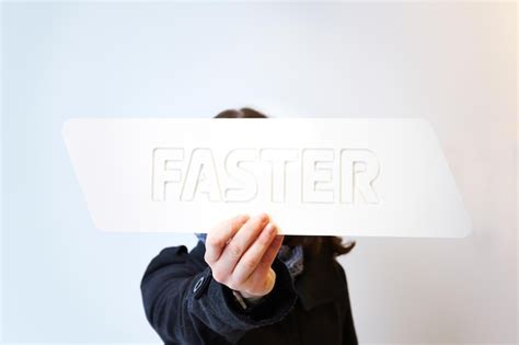 Premium Photo Woman Holding Placard With Faster Text Against White