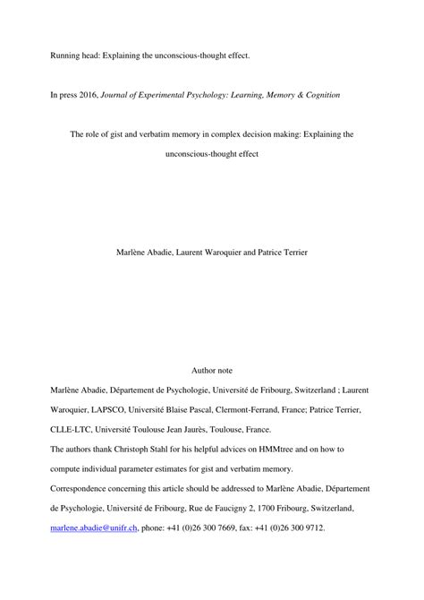 pdf the role of gist and verbatim memory in complex decision making