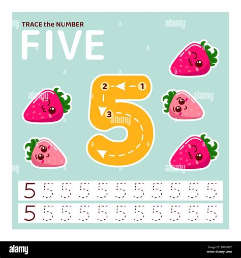 Trace Number Five Learning To Count And Write Stock Vector Image And Art