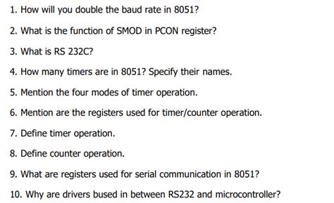 Solved 1 How Will You Double The Baud Rate In 8051 2