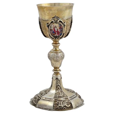 Liturgical Chalice In Two Tone 800 Solid Silver With Semiprecious