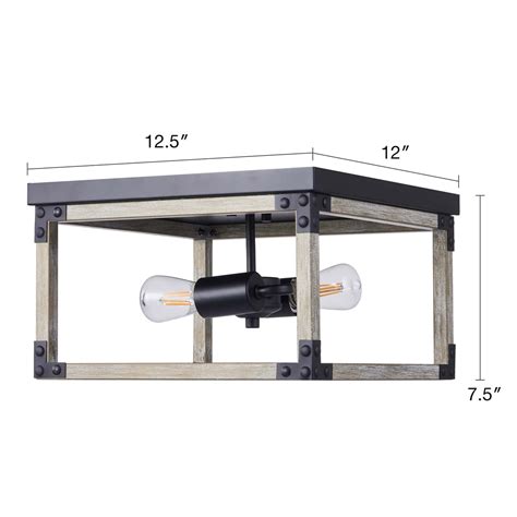Farmhouse 2 Light Metal Cage Ceiling Light Fixture Matte Black And Wood