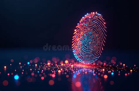 Fingerprint Scanner On Dark Blue Background With Binary Code And Blinking Pixels Stock Image