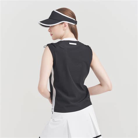 클리브랜드 골프웨어 어깨 스트링 옆라인포인트 헨리넥 여성 민소매 골프티셔츠cgwts32638bk