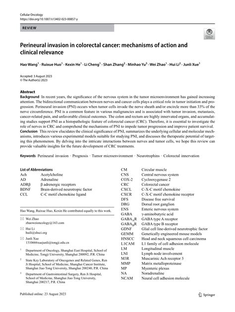 Pdf Perineural Invasion In Colorectal Cancer Mechanisms Of Action And Clinical Relevance