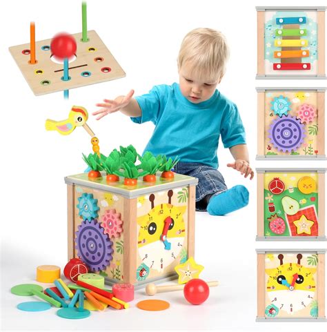 Cubo de actividades 9 en 1 juguetes Montessori de madera para niños de