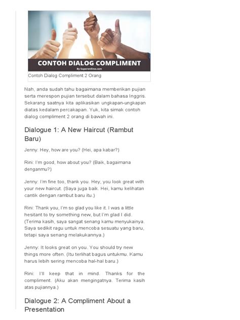 10 Contoh Dialog Compliment 2 Orang Singkat Beserta Artinya Pdf