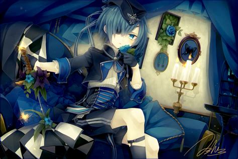 Wallpaper Anime Girls Blue Hair Blue Eyes Short Hair Legs Weapon