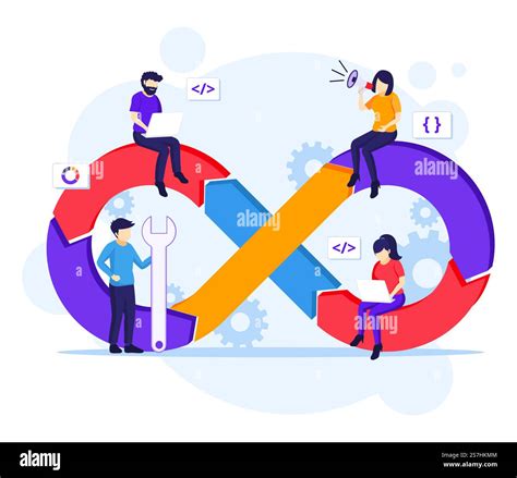 Programmers At Work Concept Software Development With Characters Flat Vector Illustration Stock