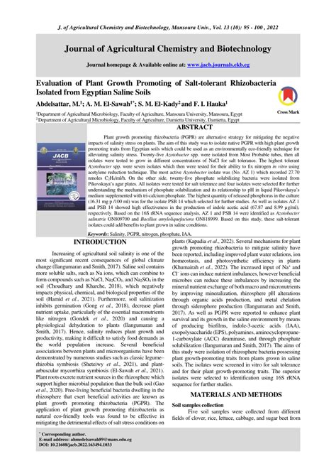 Pdf Evaluation Of Plant Growth Promoting Of Salt Tolerant