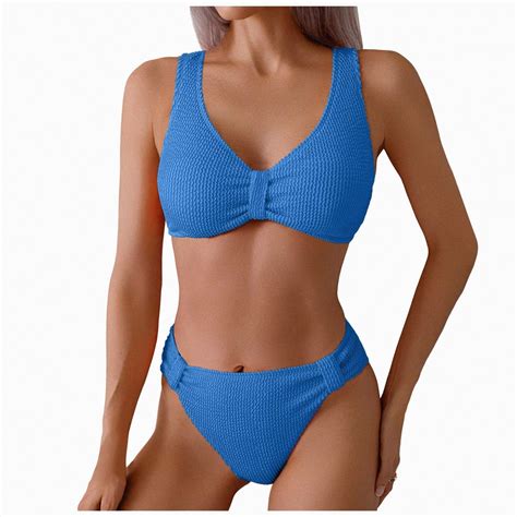 Hessimy Womens 2 Piece Sexy Halter Triangle Tie Side Bikini Set Ribbed