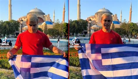 Yunan sosyal medya fenomeninden Ayasofya Camii önünde çirkin