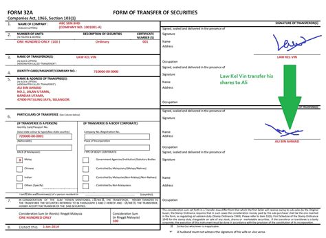 Form 32a Share Transfer Form Company Registration In Malaysia