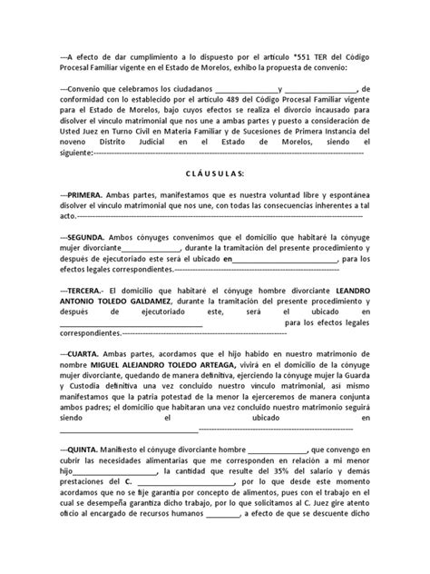 Convenio Divorcio Incausado Pdf Divorcio Matrimonio