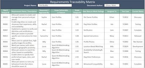 Requirements Traceability Matrix Template Project Success