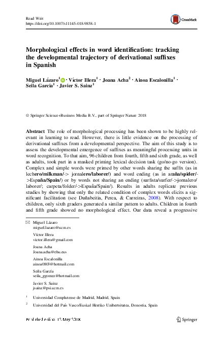 Pdf Morphological Effects In Word Identification Tracking The