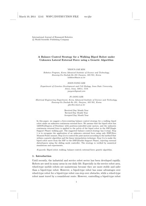 Pdf A Balance Control Strategy For A Walking Biped Robot Under Unknown Lateral External Force