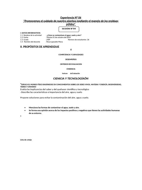 SesiÓn 04 Ciencia Cómo Se Contaminan El Agua Suelo Y Aire 2 Pdf