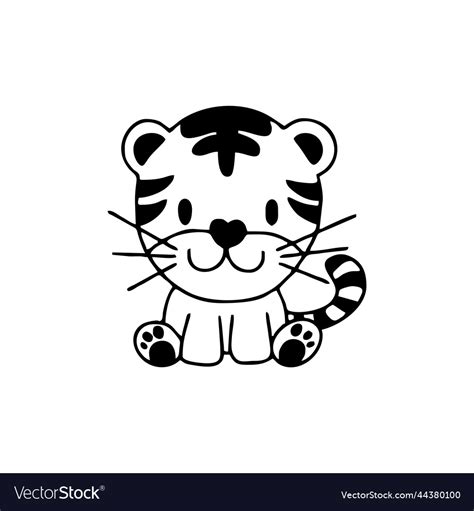 Cute Tiger Doll Outline Black And White Royalty Free Vector