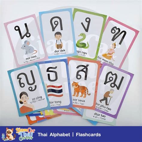Thai Alphabet Flashcards 44 Thai Consonants By Siam Cat Thai Corner