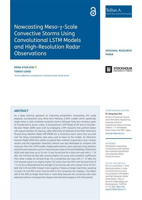 Pdf Nowcasting Meso γ Scale Convective Storms Using Convolutional Lstm Models And High