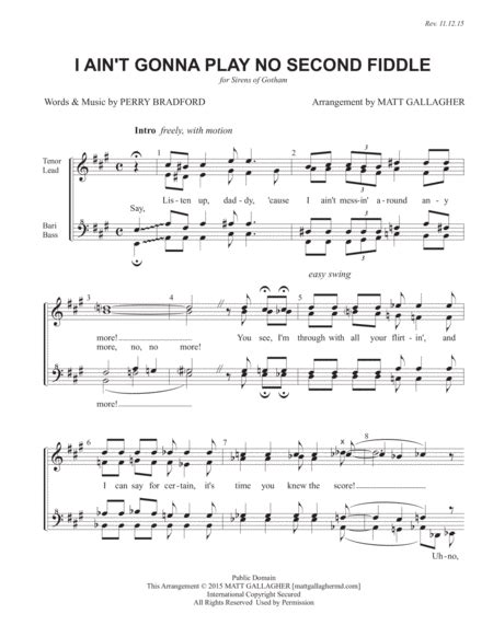 I Aint Gonna Play No Second Fiddle Arr Matt Gallagher By Perry