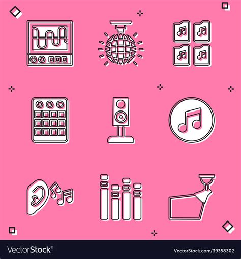Set Oscilloscope Disco Ball Music File Document Vector Image