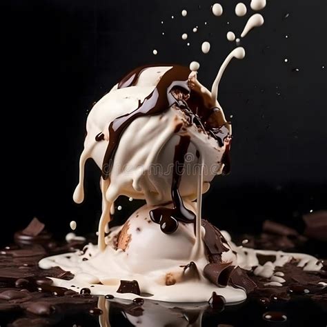 Chocolate And Vanilla Ice Cream With Chocolate Shavings On Black