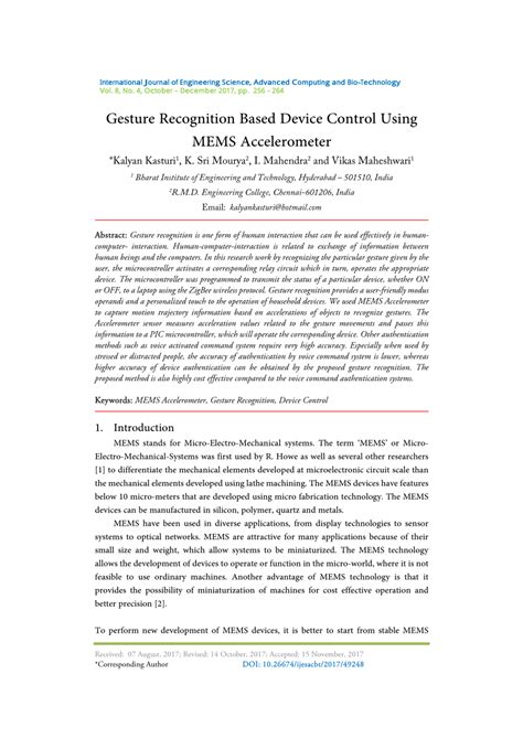 PDF Gesture Recognition Based Device Control Using MEMS Accelerometer