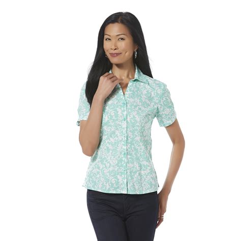 Basic Editions Womens Camp Shirt Floral Print Clothing Shoes