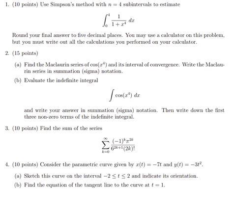Solved Points Use Simpson S Method With N Chegg Com