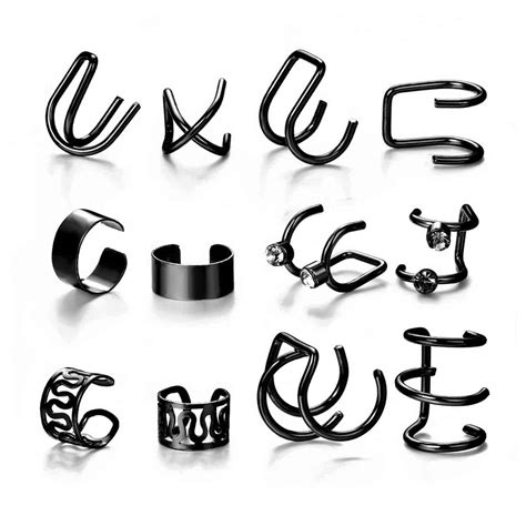 Fake Helix Piercing 12 Pack Örhänge Ear Cuff Utan Hål Svart