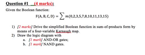 Solved Uestion Marks Given The Boolean Function Fabcd