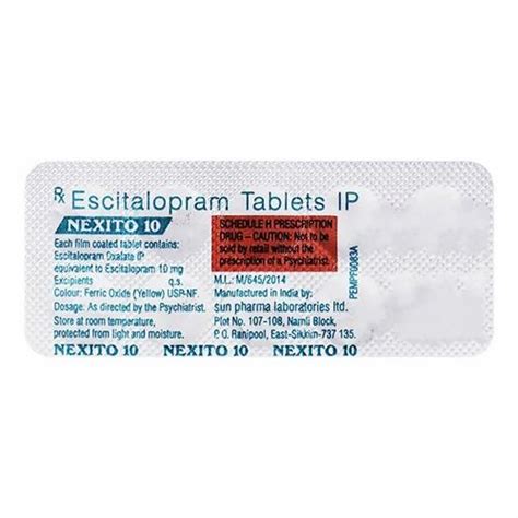 Nexito 10mg Tab At Rs 85 Stripe Antidepressant Drugs In Ghaziabad