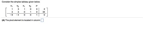 Solved Consider The Simplex Tableau Given Below X1 X2 S S2 P
