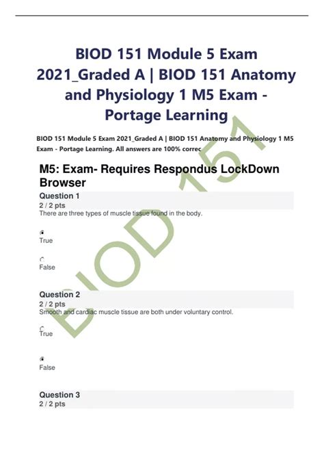 BIOD 151 Module 5 Exam 2021 Graded A BIOD 151 Anatomy And Physiology