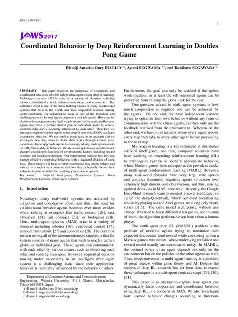 Pdf Coordinated Behavior By Deep Reinforcement Learning In Doubles Pong Game Toshiharu