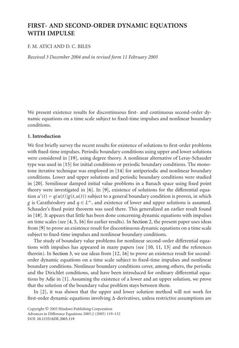 Pdf First And Second Order Dynamic Equations With Impulse
