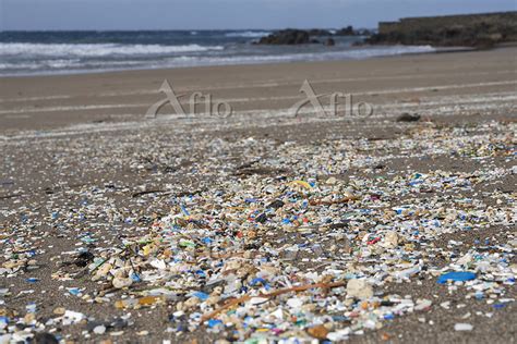 浜に流れ着いたマイクロプラスチックやゴミ 175573214 の写真素材 アフロ