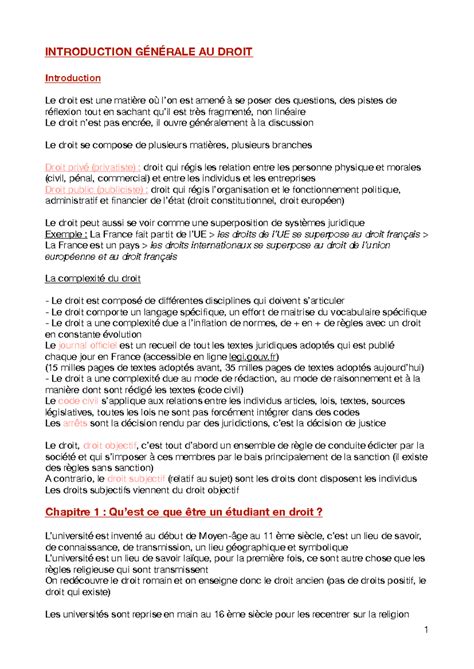 Cours introduction au droit INTRODUCTION GÉNÉRALE AU DROIT