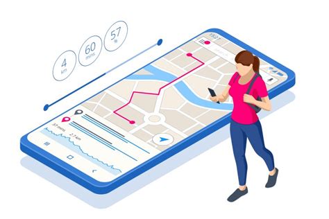 Isometric Traveler Walking On Gps Map Navigation Vector Image