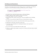 Identifying Prepositional Phrases Pdf Identifying Prepositional Phrases Underline The