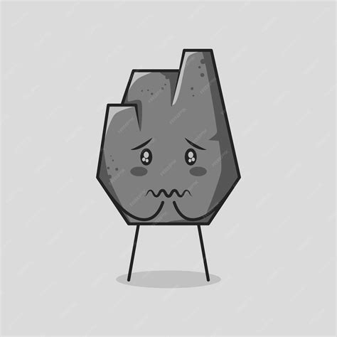Premium Vector Cute Stone Cartoon With Sad Expression Grey Suitable