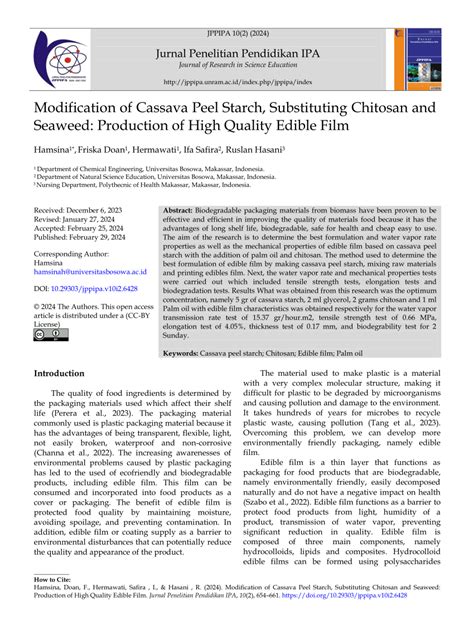 Pdf Modification Of Cassava Peel Starch Substituting Chitosan And