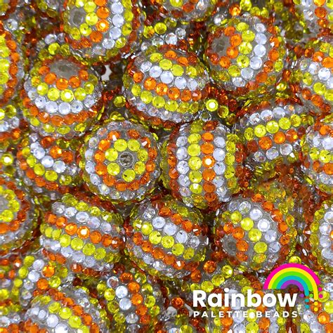 20mm Yelloworangesilver Stripe Acrylic Rhinestone Beads Rainbow