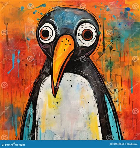 Rust Penguin Unique Expressionism Wall Art With Quirky Twist Stock