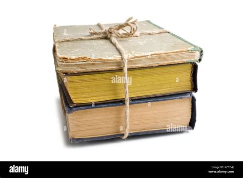Stack Of Old Books Tied With Rope Isolated On White Stock Photo Alamy